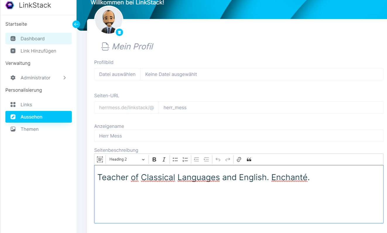 Eine neue Landing Page mit Linkstack - Herr Mess